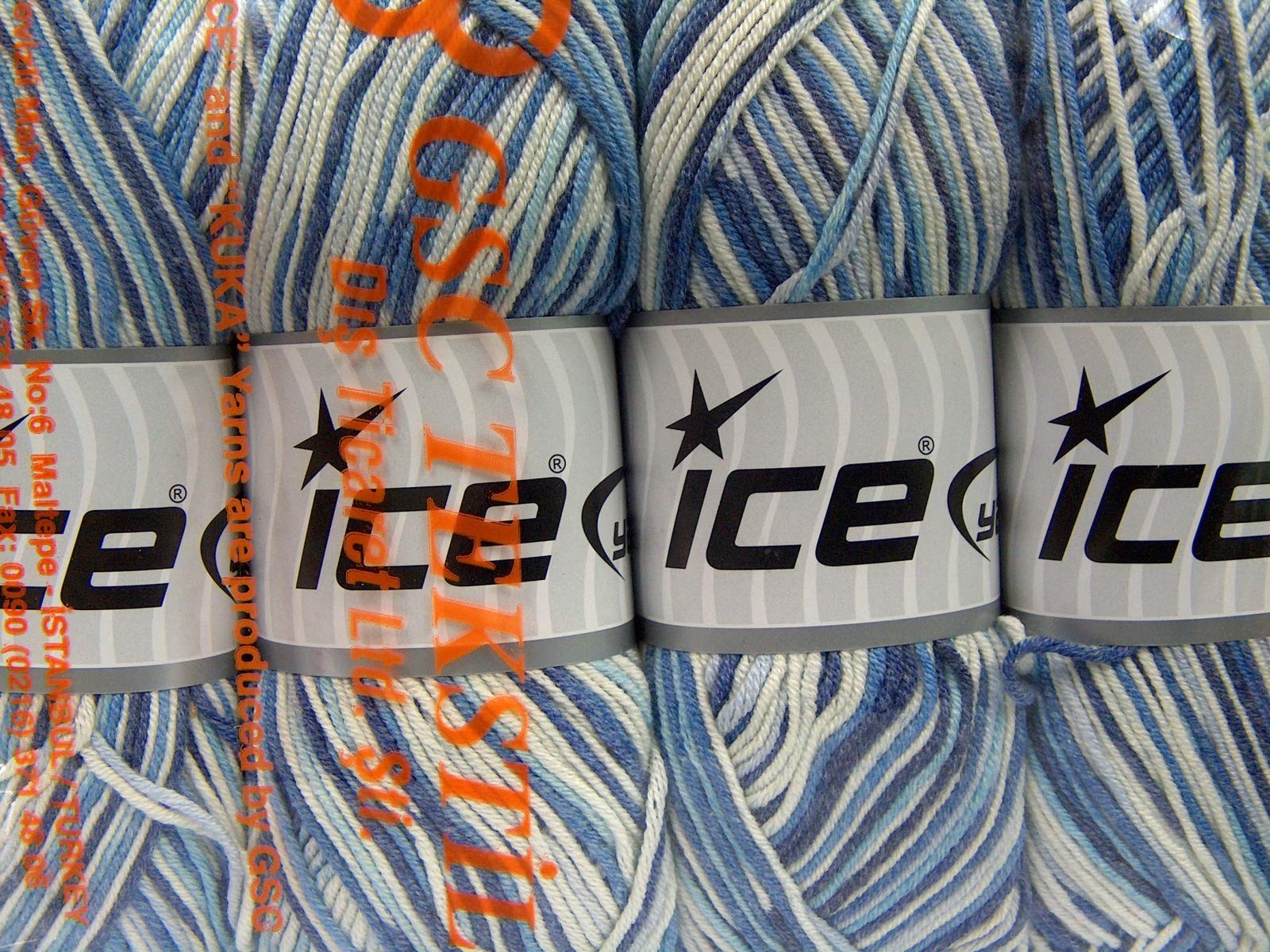 Lot of 4 x 100gr Skeins Ice Yarns Lorena Color (50% Cotton) Yarn Blue Shades White