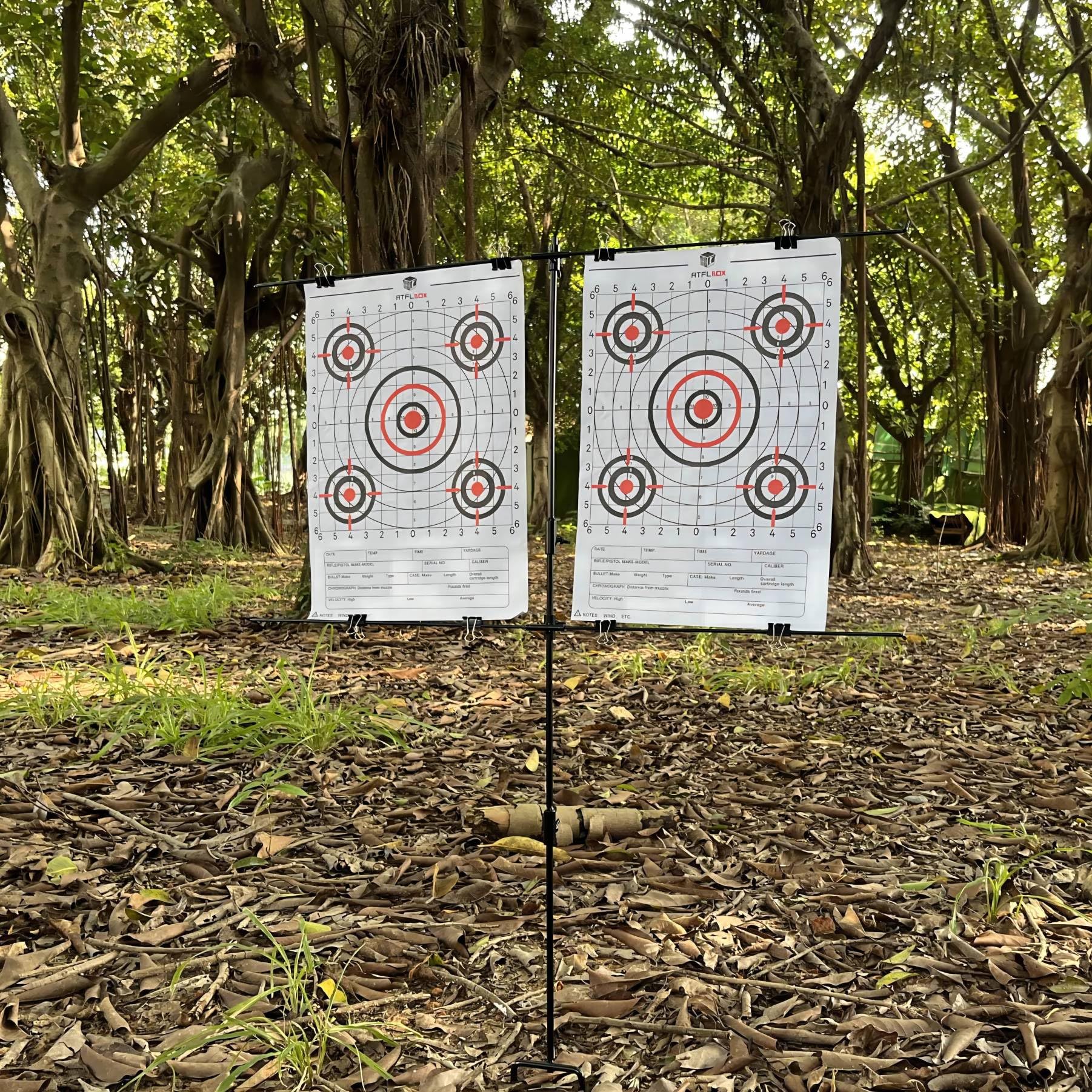 Atflbox Adjustable Shooting Target Stand with 10pcs Target Papers for Outdoor, Paper Targets Holder for Backyard Shooting, Suitable for BB Gun, Airsoft, Airgun, Pellet, Rifle