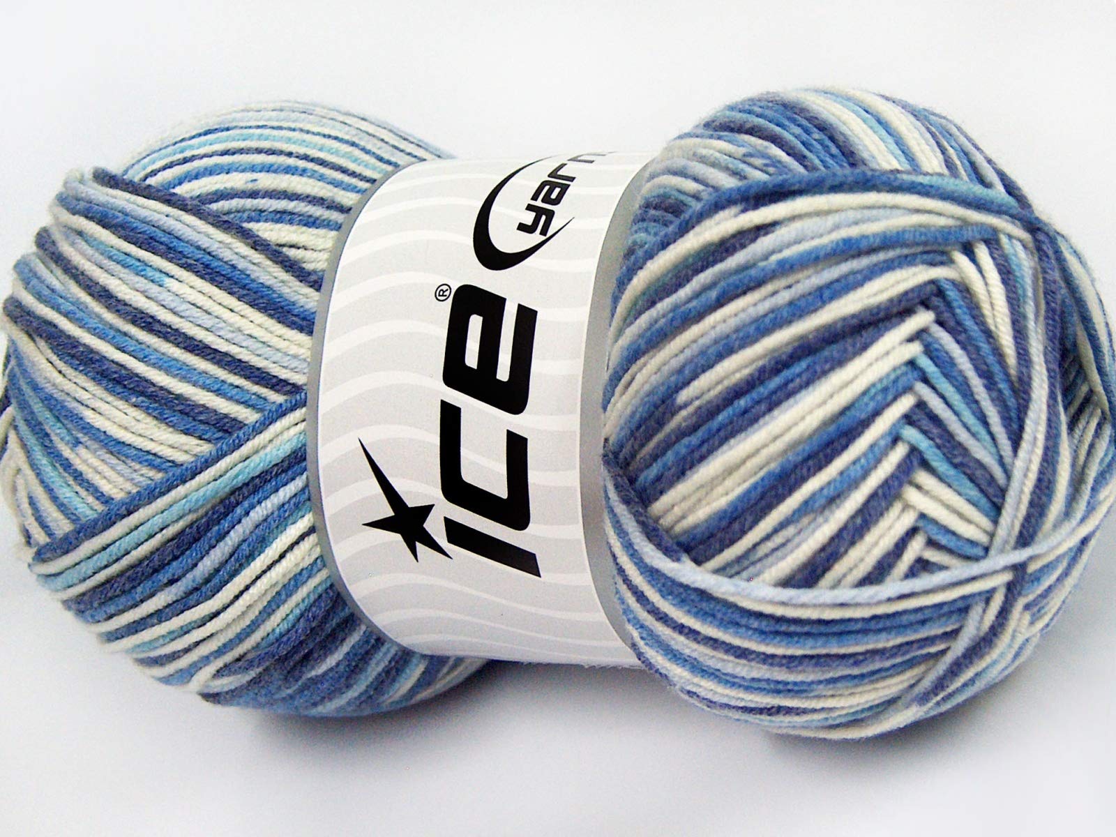Lot of 4 x 100gr Skeins Ice Yarns Lorena Color (50% Cotton) Yarn Blue Shades White