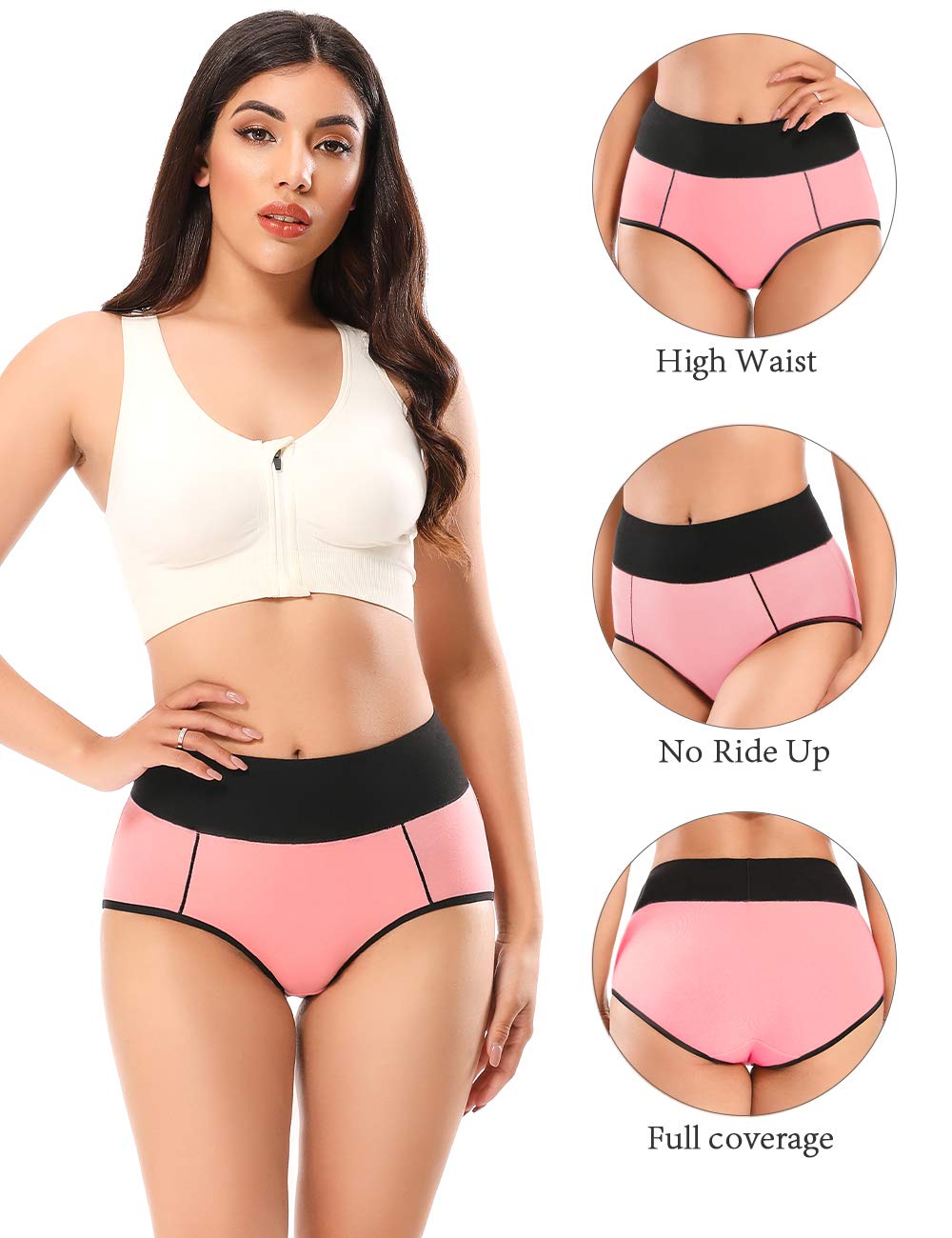 POKARLA Womens Cotton Underwear High Waist Full Coverage Briefs Soft Breathable Postpartum Panties Stretch Underpants Regular & Plus Size