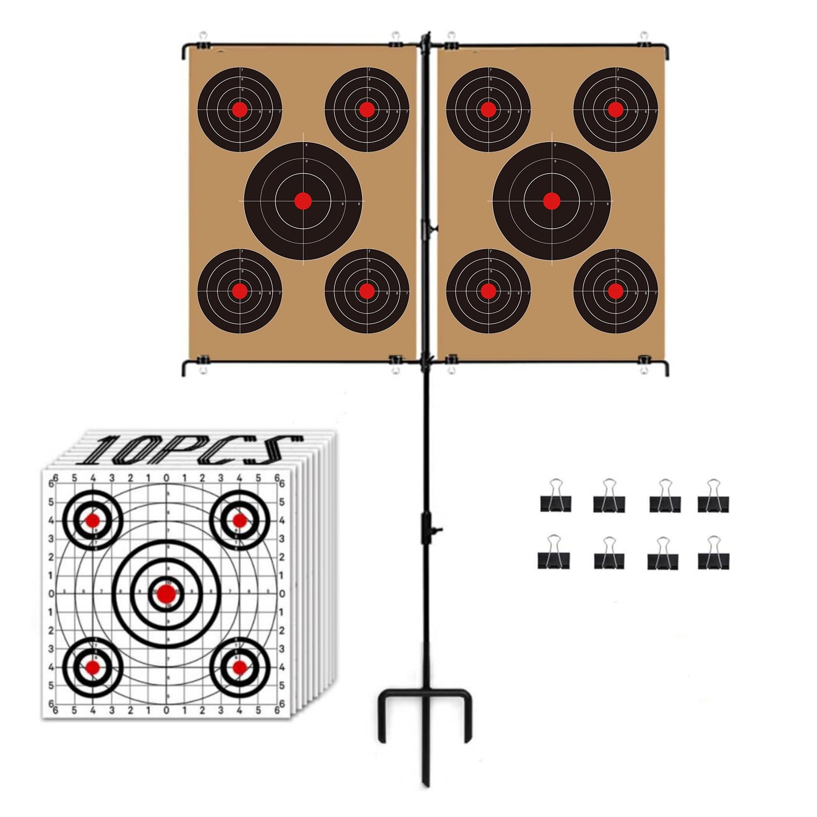 Atflbox Adjustable Shooting Target Stand with 10pcs Target Papers for Outdoor, Paper Targets Holder for Backyard Shooting, Suitable for BB Gun, Airsoft, Airgun, Pellet, Rifle