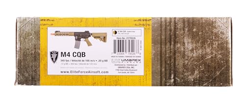 Elite Force M4 AEG Automatic 6mm BB Rifle Airsoft Gun, CQB, Black/Tan