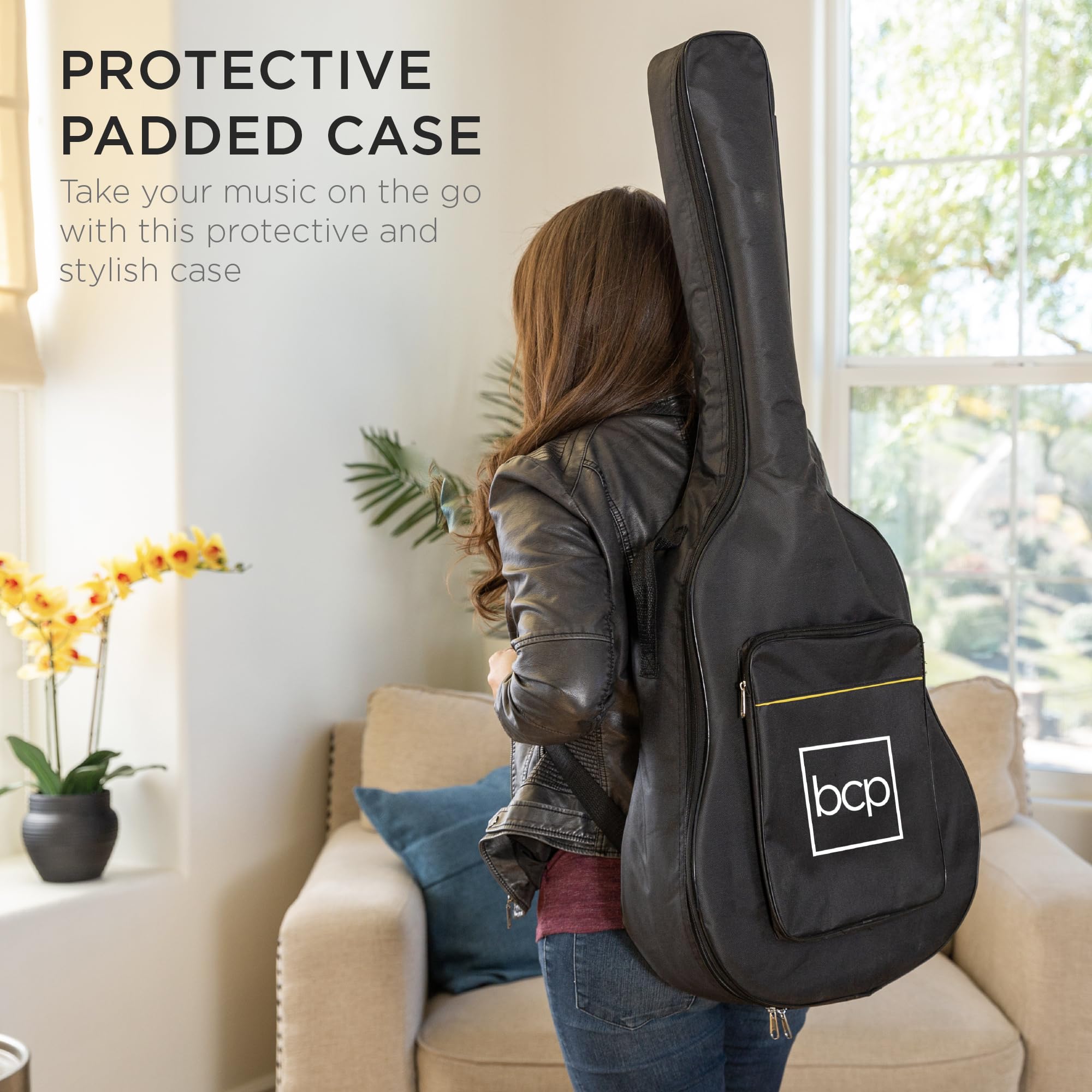 Best Choice Products Beginner Acoustic Electric Guitar Starter Set 41in w/All Wood Cutaway Design, Carrying Case, Strap, Picks, Cable - Natural