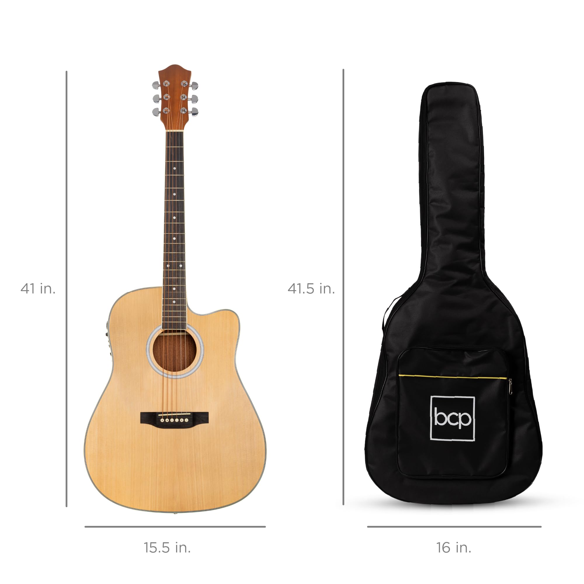 Best Choice Products Beginner Acoustic Electric Guitar Starter Set 41in w/All Wood Cutaway Design, Carrying Case, Strap, Picks, Cable - Natural