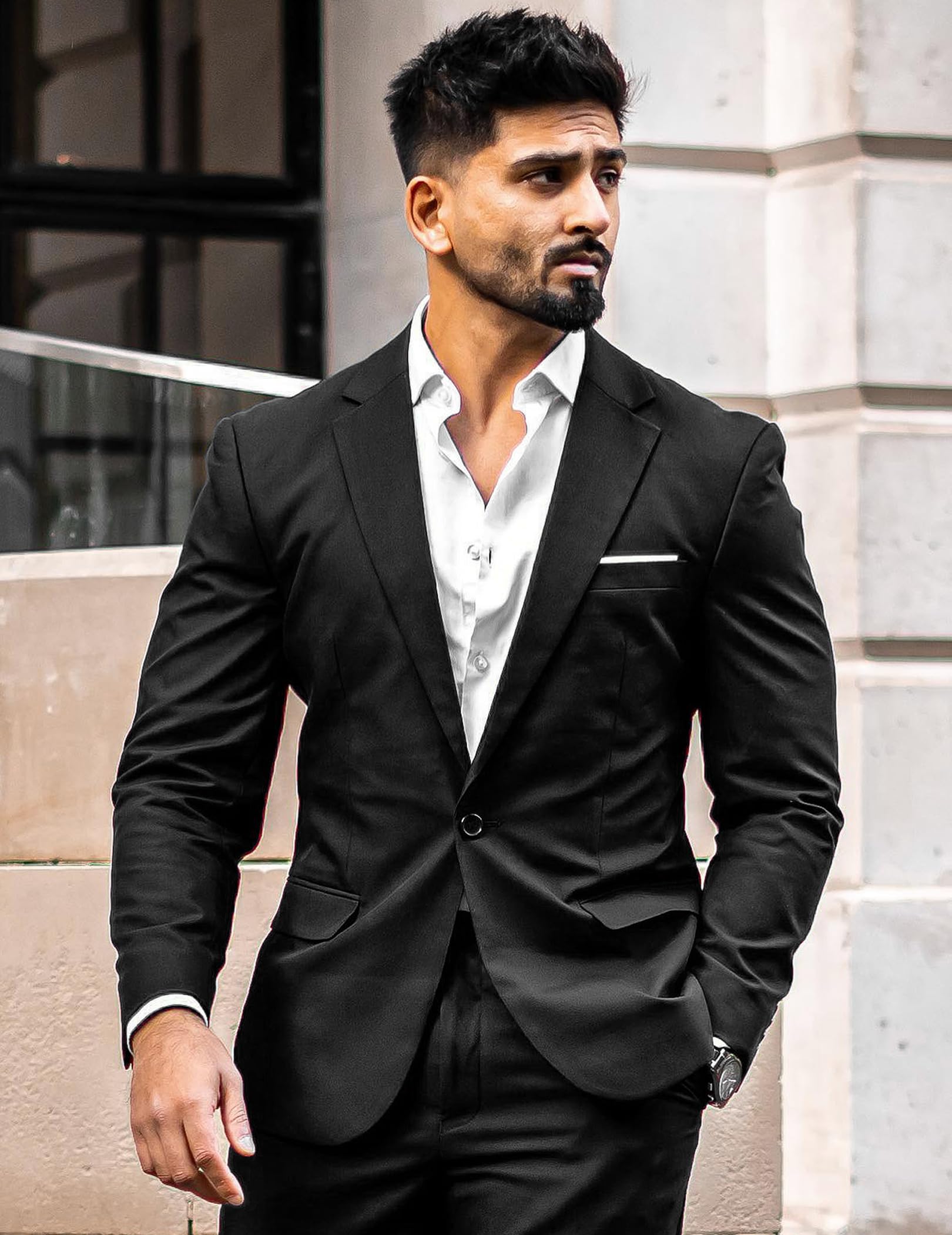 COOFANDY Men Slim Fit Suits Casual Lightweight Blazer Jackets One Button Tuxedos Dark Black