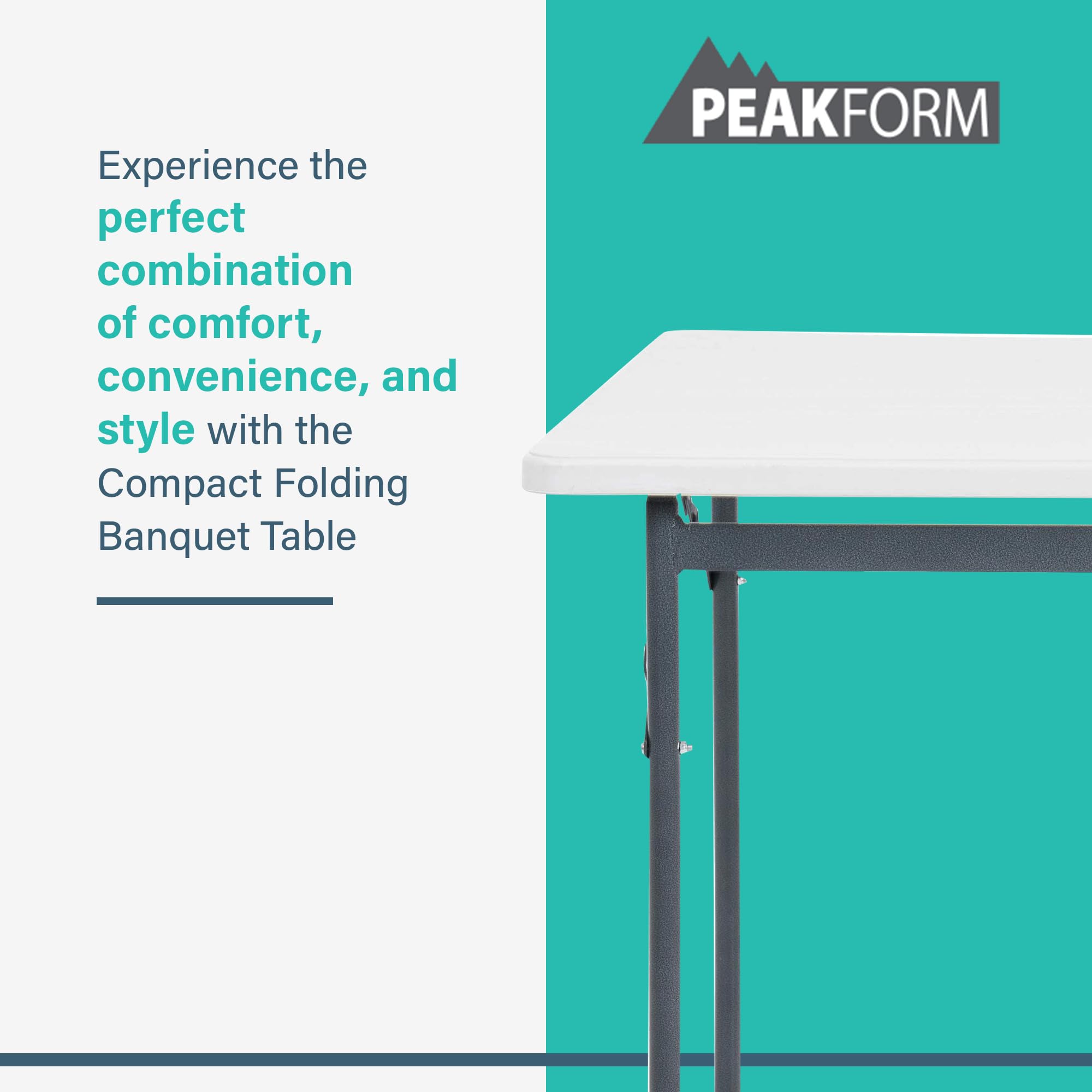 Peakform Multipurpose Banquet Squared Table Lightweight Folding Durable Desk with Secure Base for Indoor and Outdoor Events, 34 Inch, White