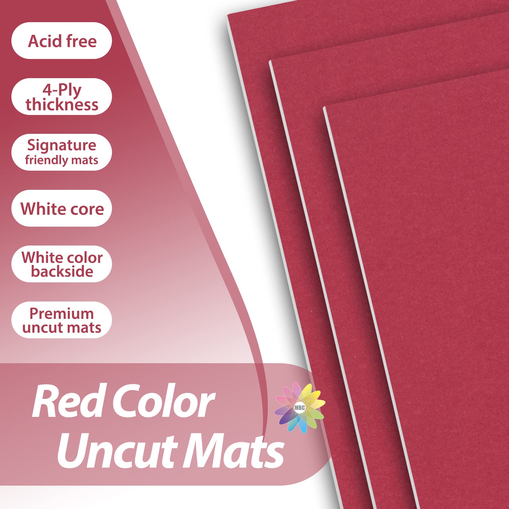 Mat Board Center, 11x14 Red Color Uncut Photo Mat Boards, 4-Ply Thick Matboards for Frames, Prints, Photos (10 Pack)