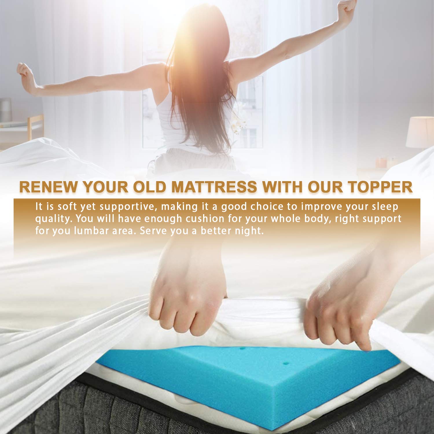 BedsPick Memory Foam Mattress Topper Twin XL 2 Inch Gel Infused Memory Foam Mattress Pad College Dorm Extra Long XL Single Size Bed Toppers