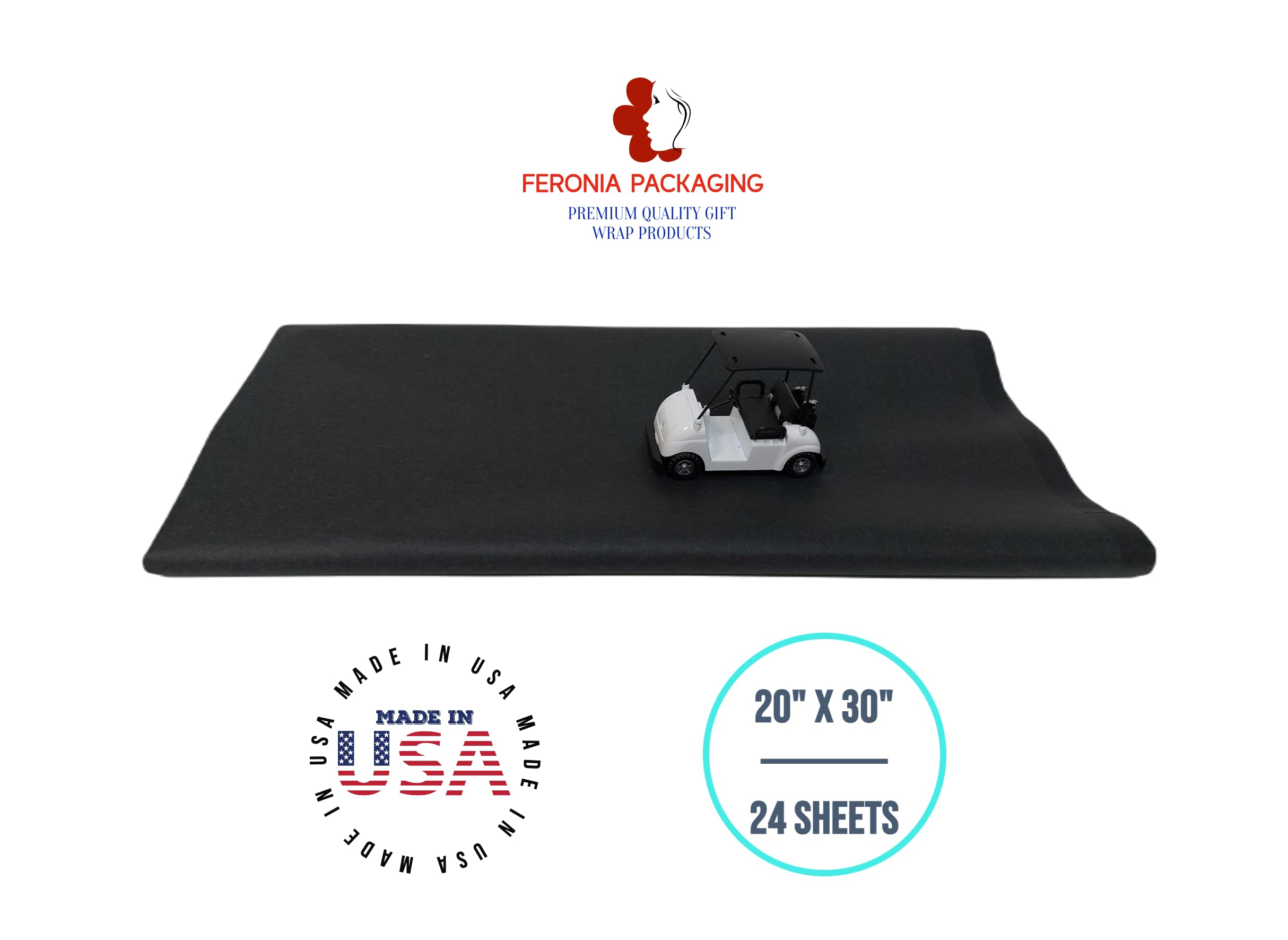 Black Tissue Paper Squares, Bulk 24 Sheets, Premium Gift Wrap and Art Supplies for Birthdays, Holidays, or Presents by Feronia packaging, Large 20 Inch x 30 Inch Made in USA