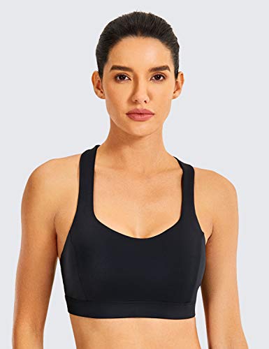 CRZ YOGA Women's Strappy Sports Bra Full Coverage Padded Full Size Criss Cross Workout Yoga Bra Tops Black-Full Size 38DD