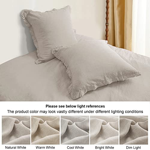 PHF 100% Linen Euro Sham With Ruffle, 26" X 26", Set of 2, No Insert, Washed Soft French Flax Throw Pillow Covers, Ultra Breathable Durable Comfy Shams for Bed Couch Sofa