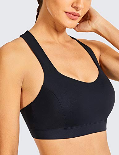 CRZ YOGA Women's Strappy Sports Bra Full Coverage Padded Full Size Criss Cross Workout Yoga Bra Tops Black-Full Size 38DD