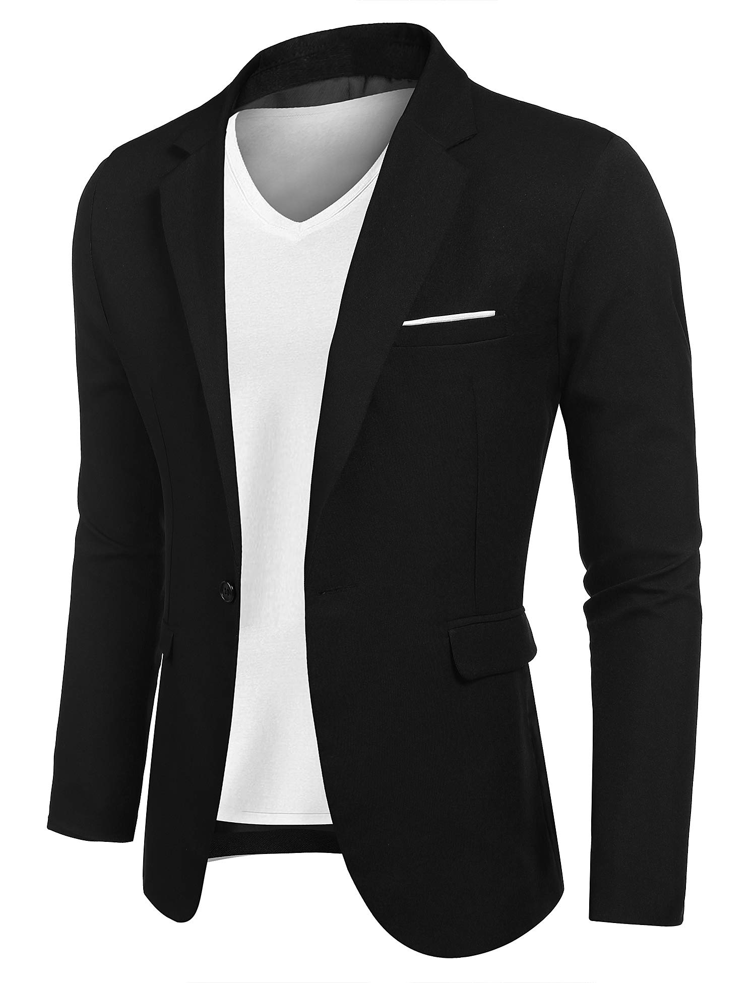 COOFANDY Men Slim Fit Suits Casual Lightweight Blazer Jackets One Button Tuxedos Dark Black