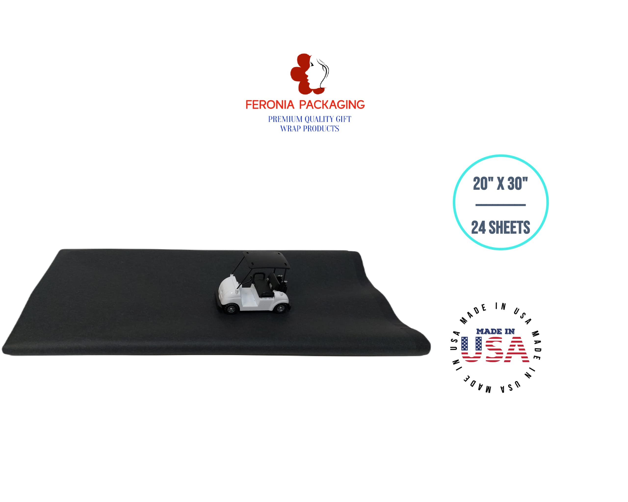 Black Tissue Paper Squares, Bulk 24 Sheets, Premium Gift Wrap and Art Supplies for Birthdays, Holidays, or Presents by Feronia packaging, Large 20 Inch x 30 Inch Made in USA