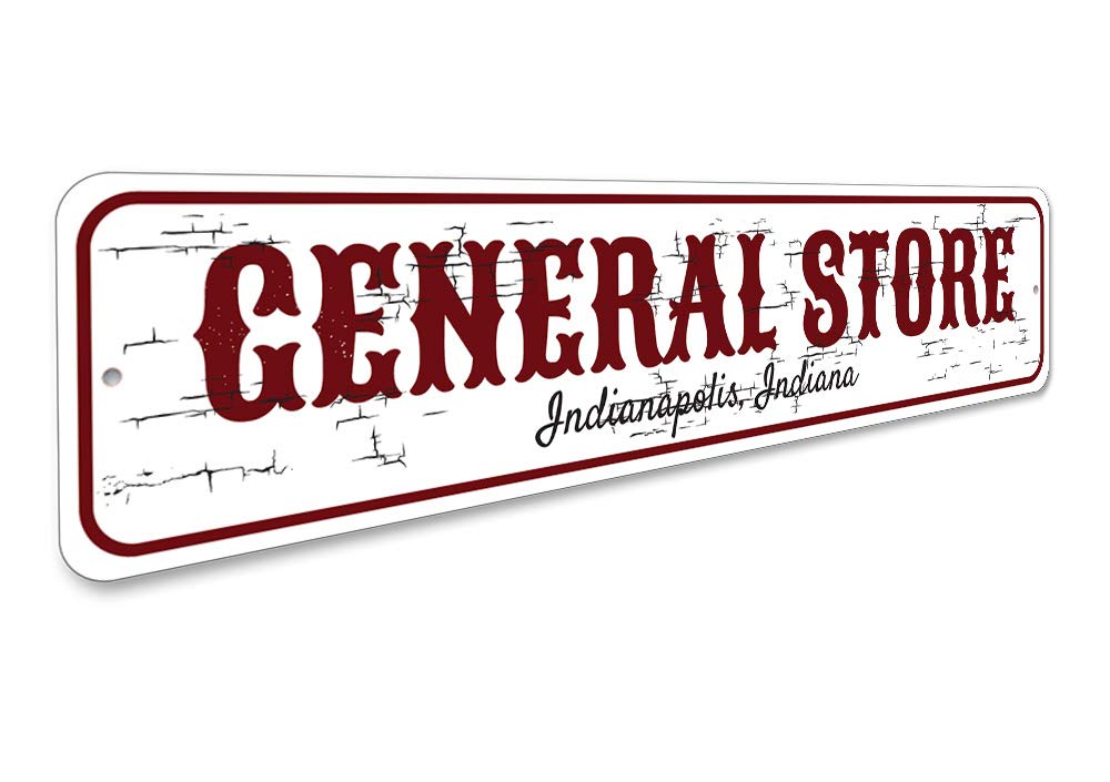 General Store City State Sign, Kitchen Sign, Custom Shop Location Sign, Country Aluminum Decor - 4" x 18"