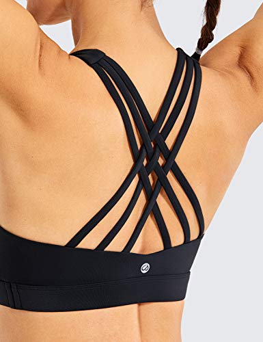 CRZ YOGA Women's Strappy Sports Bra Full Coverage Padded Full Size Criss Cross Workout Yoga Bra Tops Black-Full Size 38DD