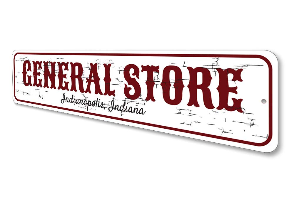 General Store City State Sign, Kitchen Sign, Custom Shop Location Sign, Country Aluminum Decor - 4" x 18"