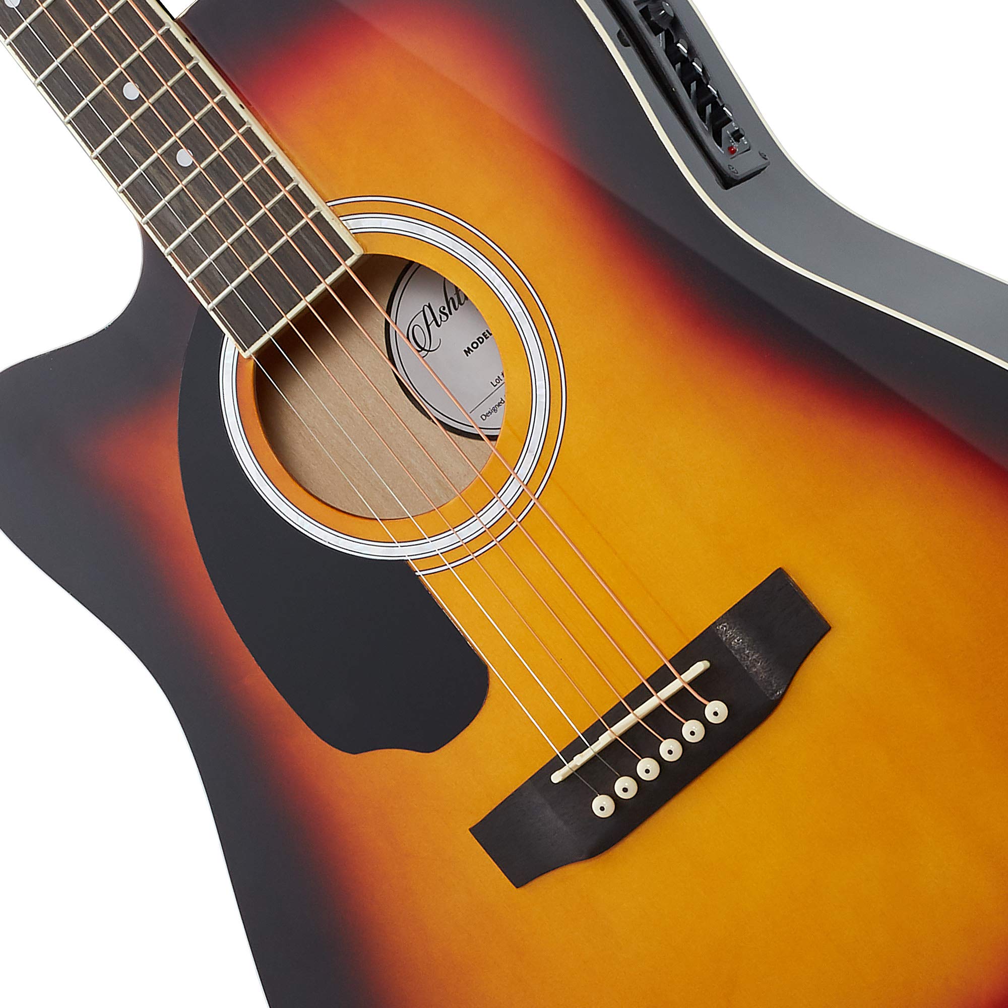 Ashthorpe Full-Size Left-Handed Dreadnought Cutaway Acoustic-Electric Guitar Bundle - Premium Tonewoods - Sunburst