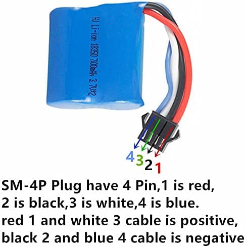 7.4V (2 x 3.7V) 700mAh Li-ion Battery with SM-4P Plug for Old Version UDI001 Venom Speed RC Boat UDI008 UD08 UDI001 Battery 2 Pack with USB Charger