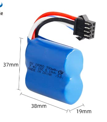 7.4V (2 x 3.7V) 700mAh Li-ion Battery with SM-4P Plug for Old Version UDI001 Venom Speed RC Boat UDI008 UD08 UDI001 Battery 2 Pack with USB Charger