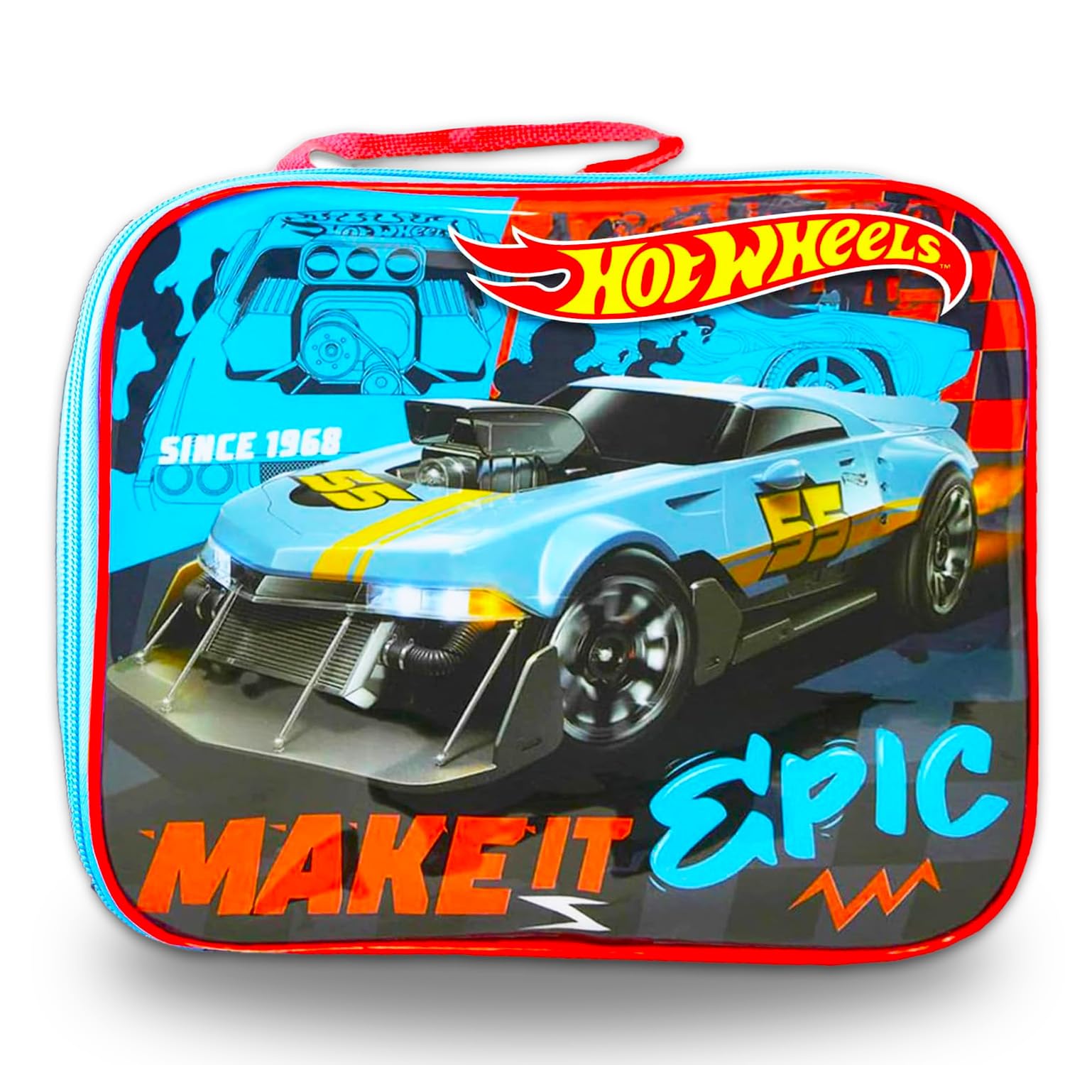 Hot Wheels Backpack with Lunchbox Set for Boys Kids ~ 2 Pc Bundle with Deluxe 16" Hot Wheels Racecar Backpack and Insulated Lunch Bag with Stickers, Tattoos, and More (Hot Wheels School Supplies)