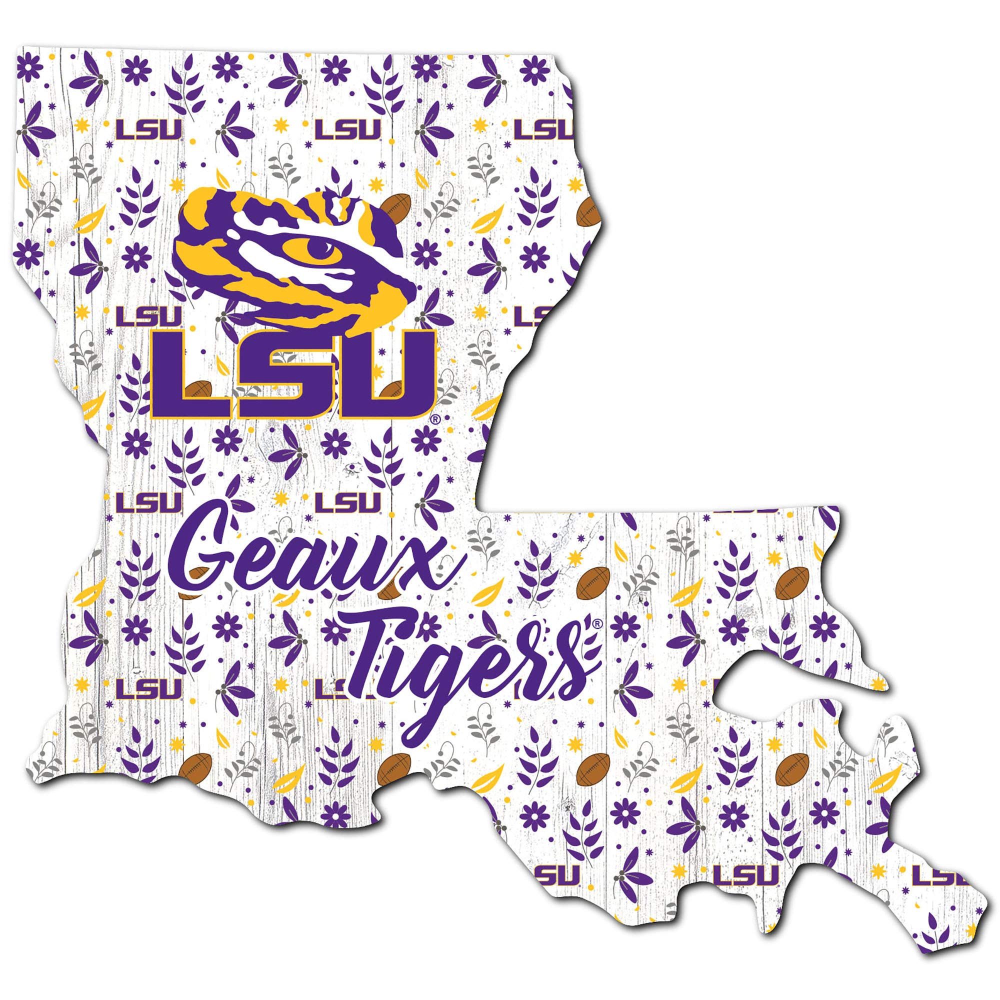 Fan Creations NCAA LSU Tigers Unisex LSU Floral State Sign, Team Color, 12 inch