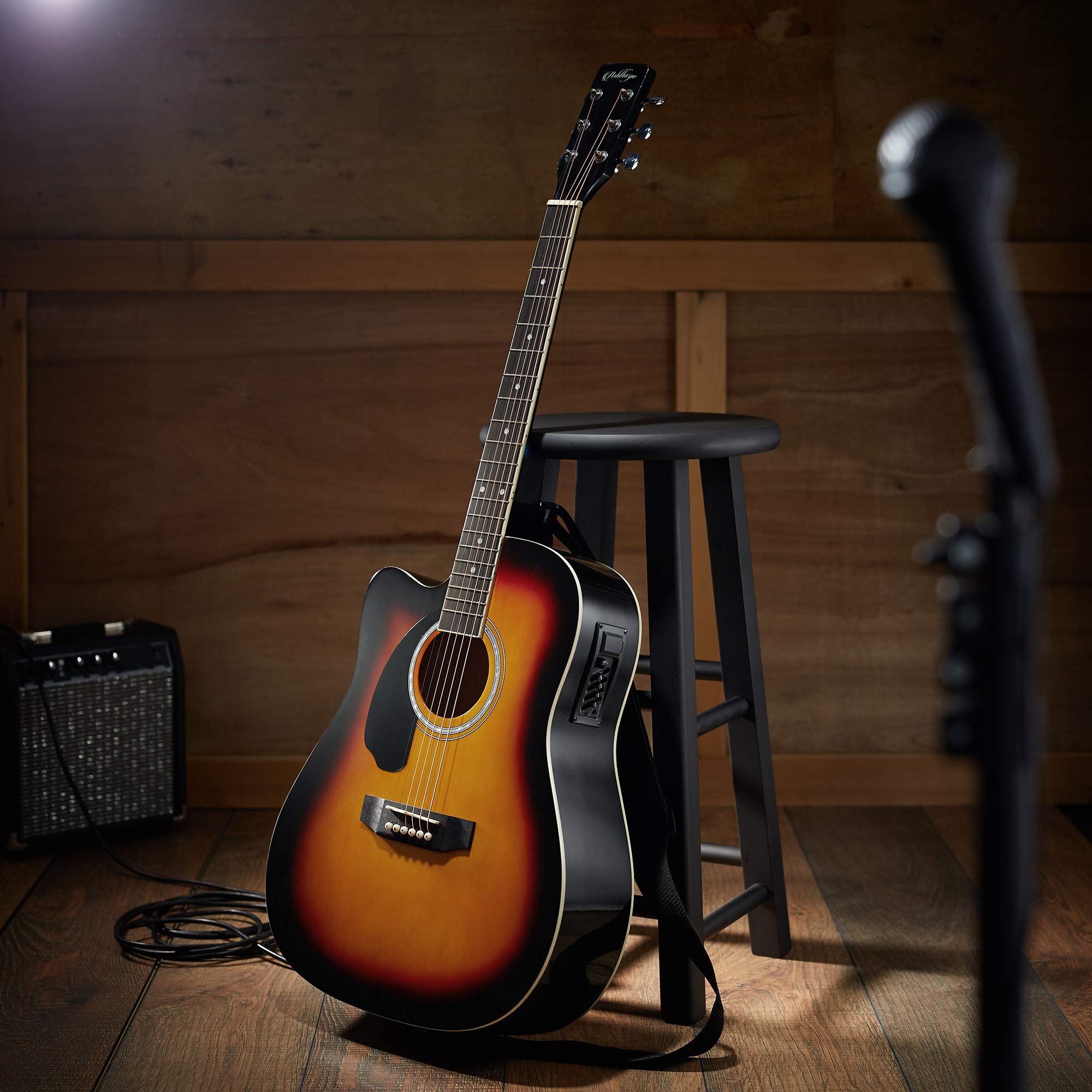 Ashthorpe Full-Size Left-Handed Dreadnought Cutaway Acoustic-Electric Guitar Bundle - Premium Tonewoods - Sunburst