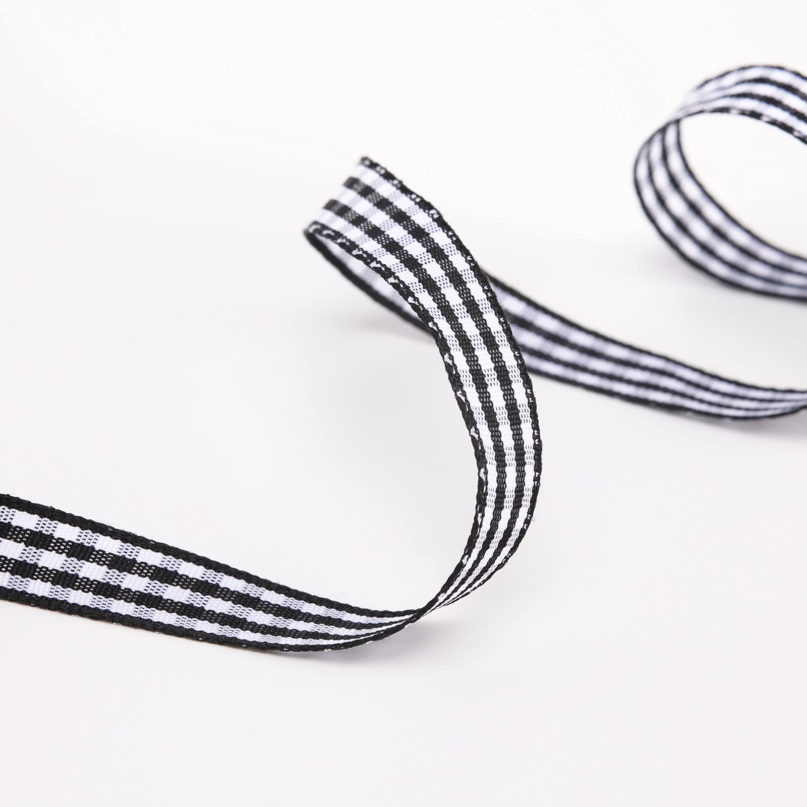 VGOODALL Black Gingham Ribbon, 3/8" x 50Yd Buffalo Checkered Ribbons Black and White Plaid Thin Crafts Ribbon for Decorations Gift Wrapping Picnic Hair Accessories