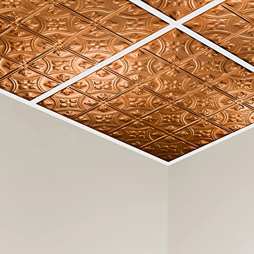 Great Lakes Tin Hamilton Copper 2ft x 2ft Lay in Ceiling Tiles - Perfect for DIY and Home Renovation Projects - Easy to Install (5 Pack)