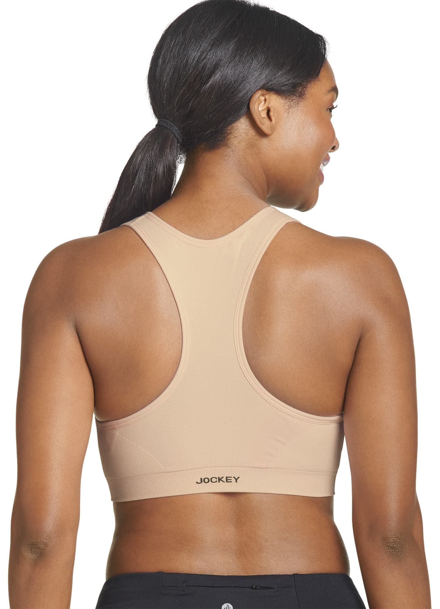 Jockey Women's Bra Mid Impact Zip Front Sports Bra, Nude, M