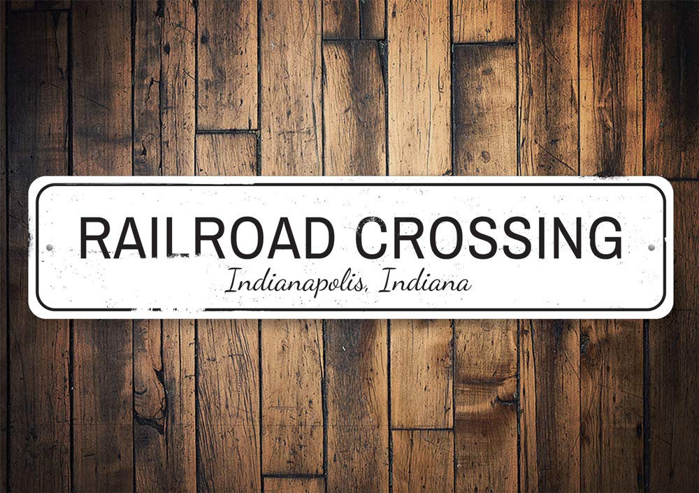 Railroad Crossing Sign, City State Train Sign, Train Station Decor, Custom Man Cave Aluminum Sign - 4" x 18"