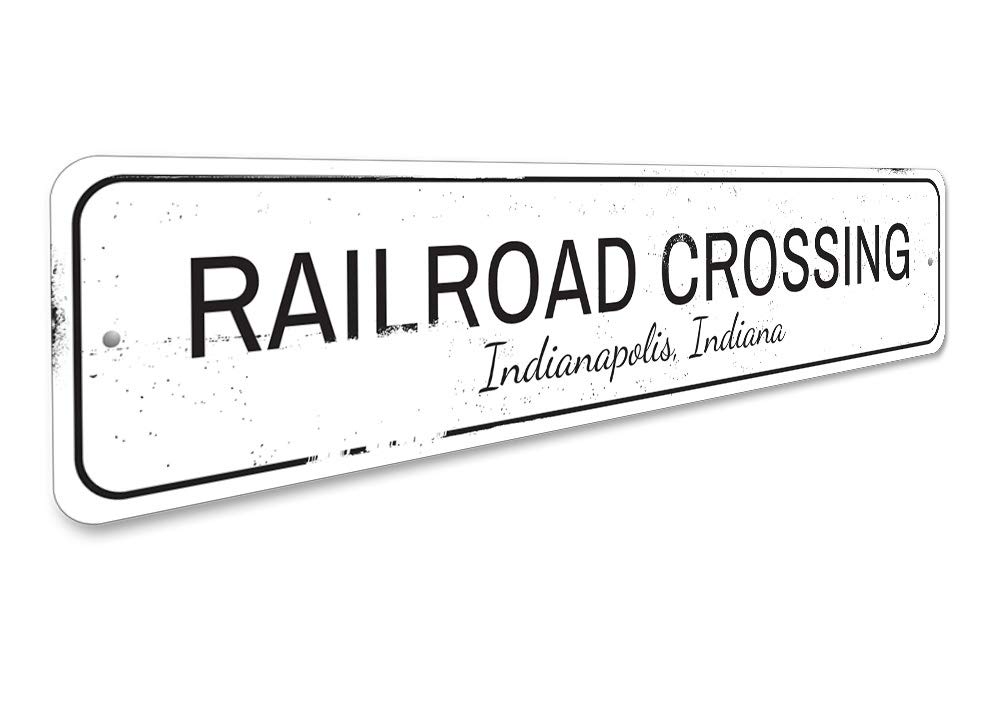 Railroad Crossing Sign, City State Train Sign, Train Station Decor, Custom Man Cave Aluminum Sign - 4" x 18"