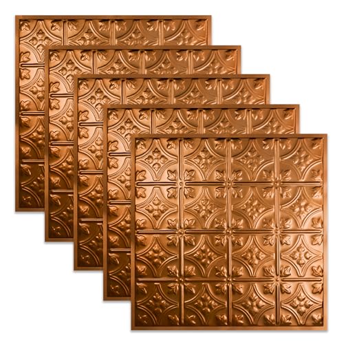 Great Lakes Tin Hamilton Copper 2ft x 2ft Lay in Ceiling Tiles - Perfect for DIY and Home Renovation Projects - Easy to Install (5 Pack)