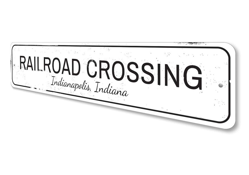Railroad Crossing Sign, City State Train Sign, Train Station Decor, Custom Man Cave Aluminum Sign - 4" x 18"