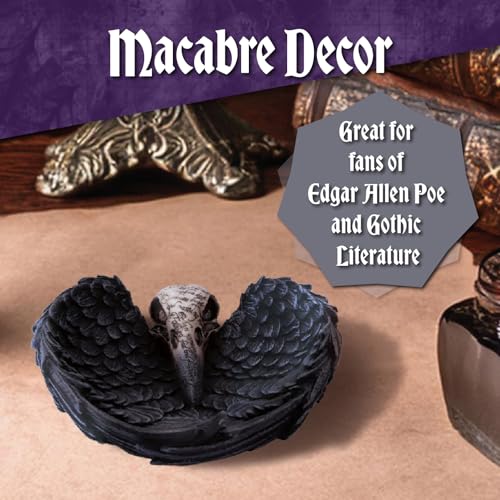Nemesis Now Edgar Allan Poe's Nevermore Raven Skull Trinket Holder, Gothic Jewelry Dish, Hand-Painted Resin, 17cm