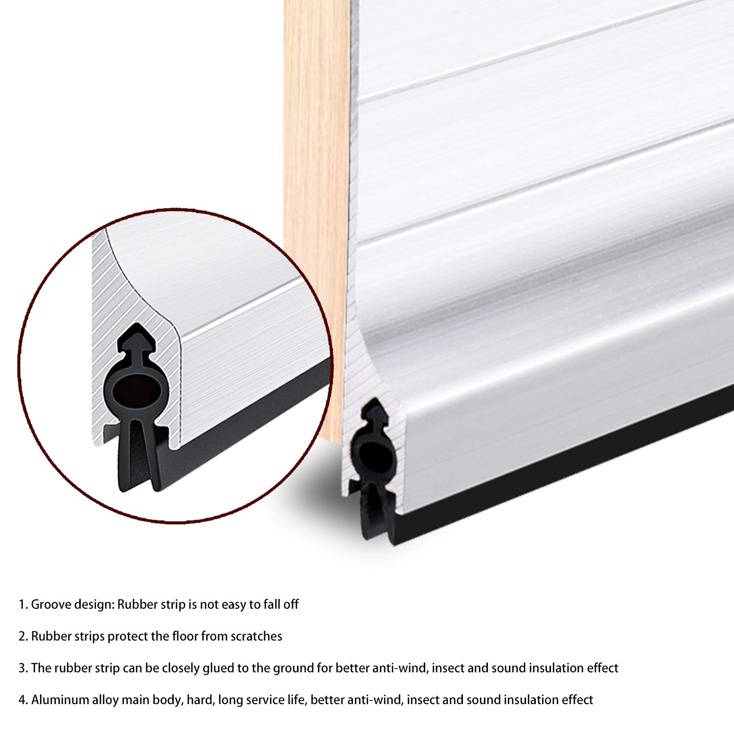 USUKUE Metal Door Draft Stopper Bottom Mice Seal Strip Noise Blocker, Aluminium Mouse Sweep 2" W x 36" L, Silver