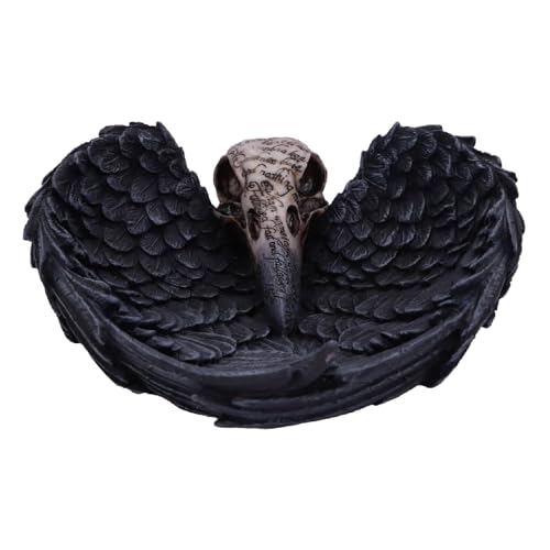 Nemesis Now Edgar Allan Poe's Nevermore Raven Skull Trinket Holder, Gothic Jewelry Dish, Hand-Painted Resin, 17cm