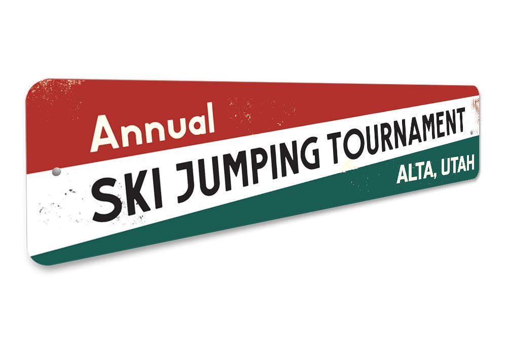 Annual Ski Jumping Tournament Sign, Ski Location City State Sign, Custom Ski Lodge Aluminum Decor - 4" x 18"