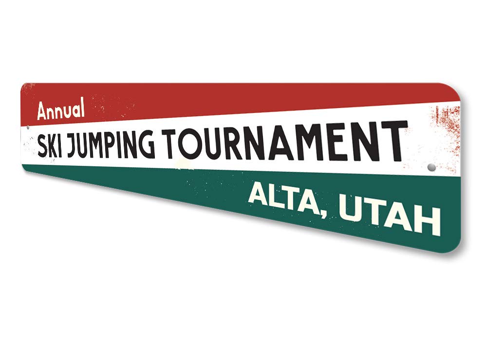 Annual Ski Jumping Tournament Sign, Ski Location City State Sign, Custom Ski Lodge Aluminum Decor - 4" x 18"