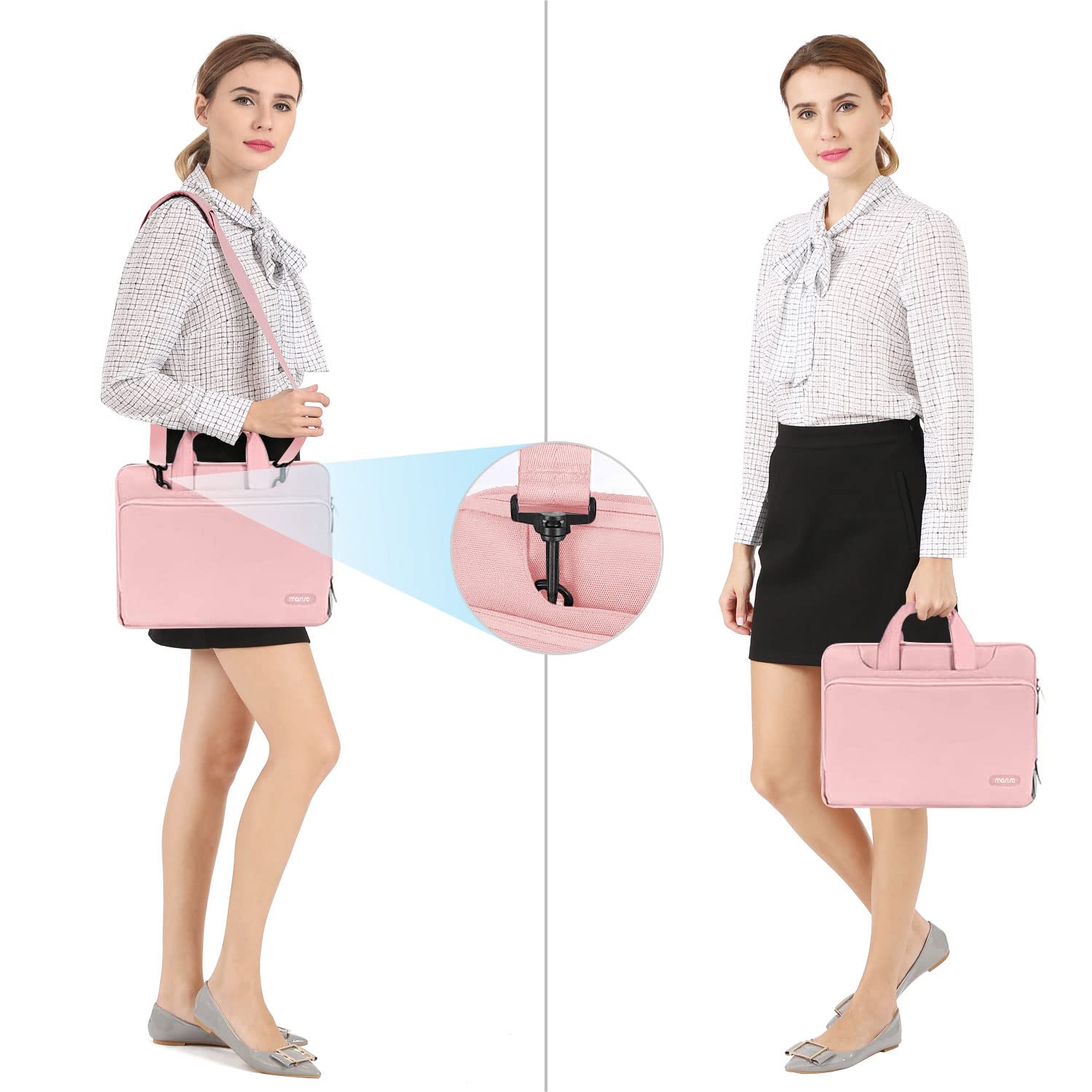 MOSISO 360 Protective Laptop Shoulder Bag Compatible with MacBook Air/Pro, 13-13.3 inch Notebook, Compatible with MacBook Pro 14 inch M3 M2 M1 2023-2021,Matching Color Sleeve with Belt, Pink
