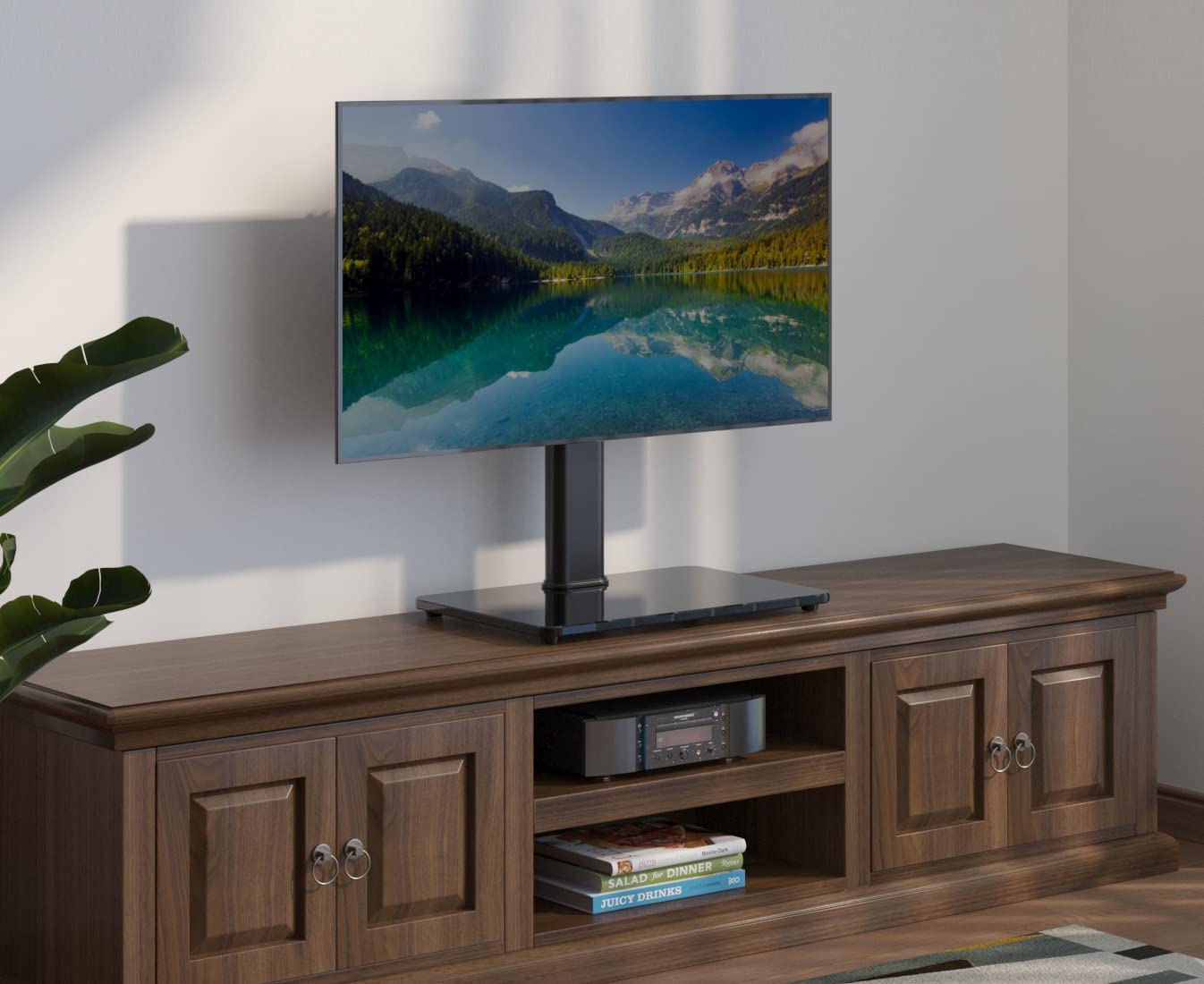 Universal Swivel TV Stand/Base Table Top TV Stand for 27 to 55 inch LCD LED TVs -Height Adjustable TV Base Stand TV Mount Stand with Tempered Glass Base & Wire Management,VESA 400x400mm
