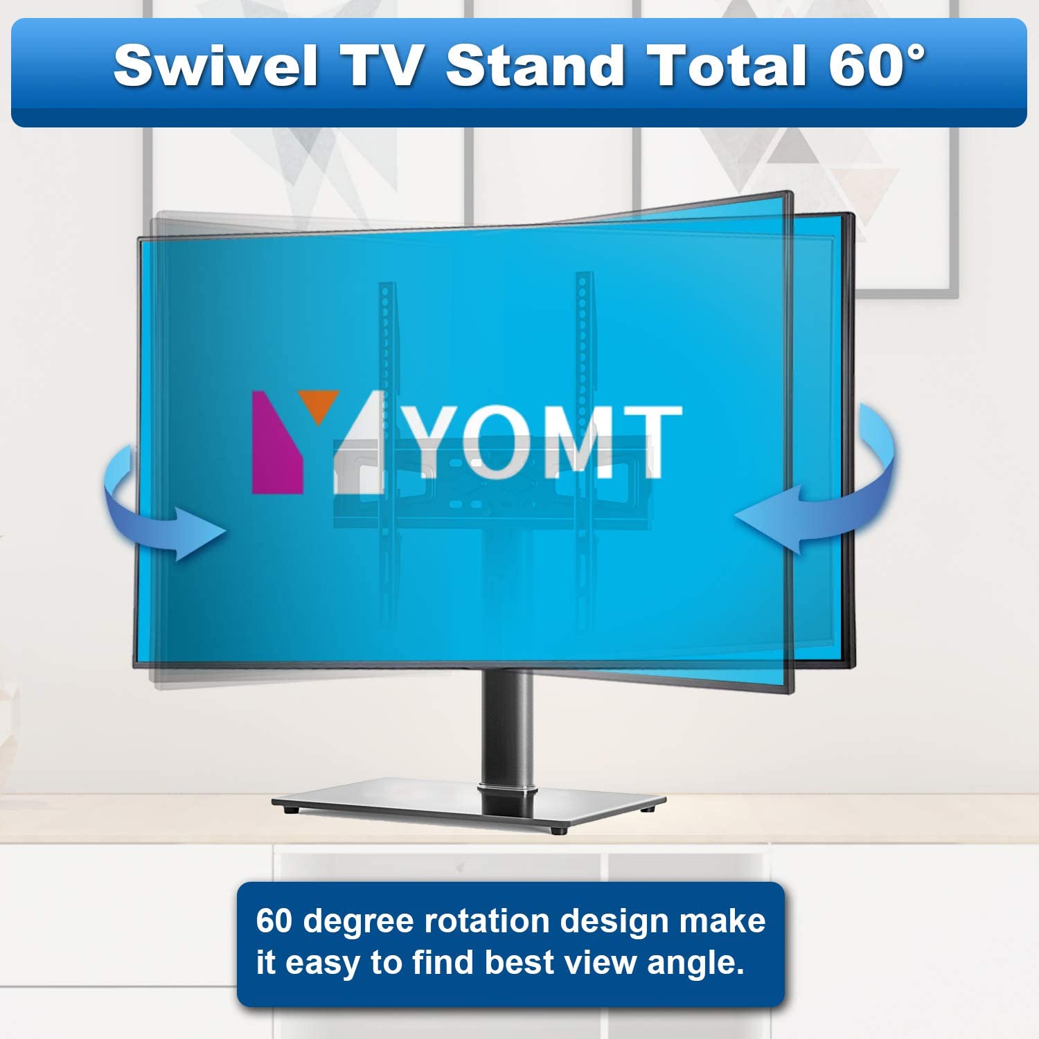 Universal Swivel TV Stand/Base Table Top TV Stand for 27 to 55 inch LCD LED TVs -Height Adjustable TV Base Stand TV Mount Stand with Tempered Glass Base & Wire Management,VESA 400x400mm