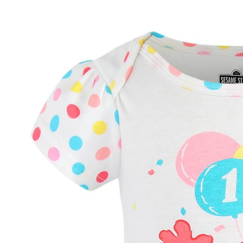 Sesame Street Baby Girl's Elmo Short Sleeve First Birthday Bodysuit Creeper, White, Size 18 Months