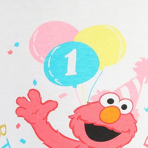Sesame Street Baby Girl's Elmo Short Sleeve First Birthday Bodysuit Creeper, White, Size 18 Months
