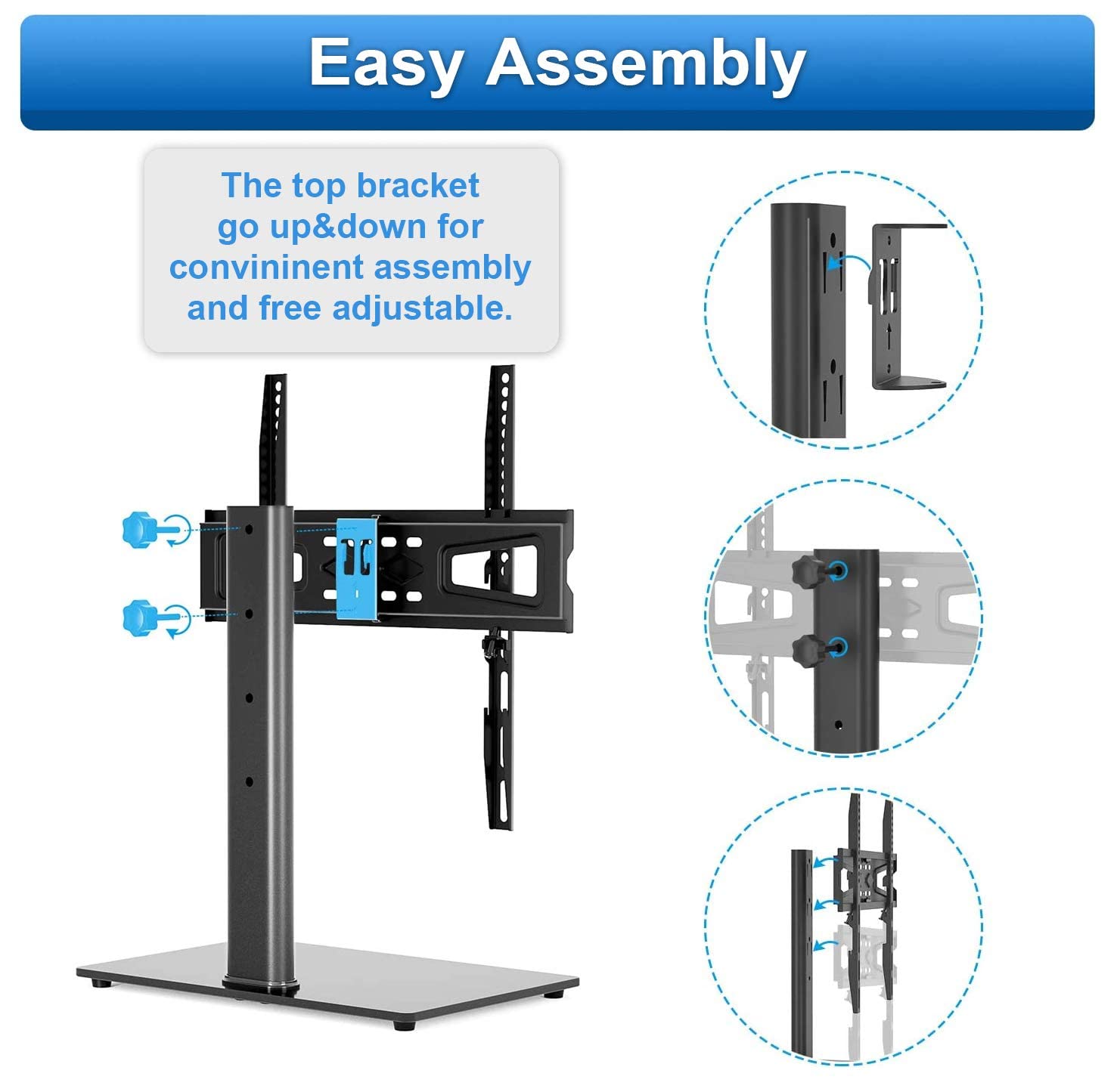 Universal Swivel TV Stand/Base Table Top TV Stand for 27 to 55 inch LCD LED TVs -Height Adjustable TV Base Stand TV Mount Stand with Tempered Glass Base & Wire Management,VESA 400x400mm