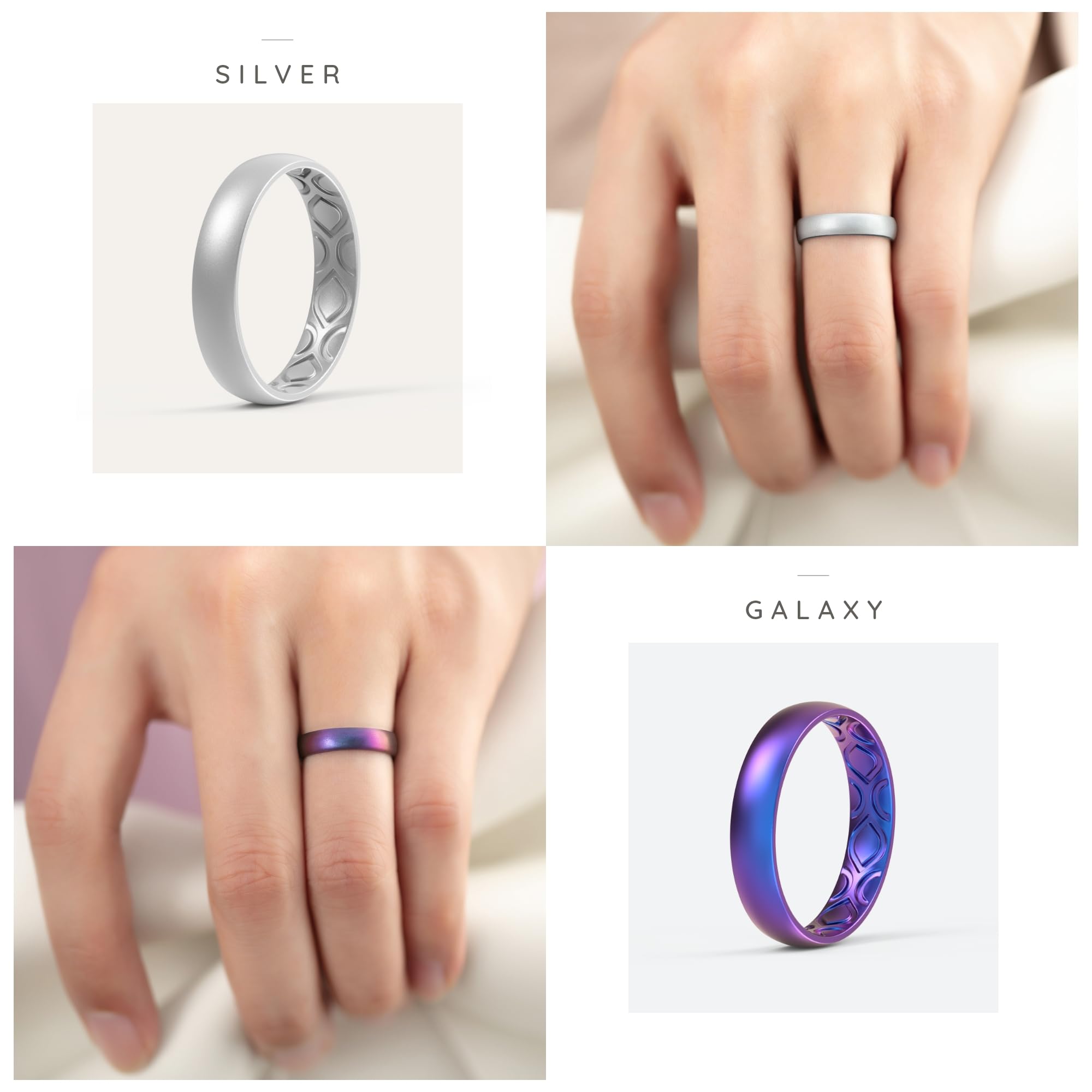 ThunderFit Women Breathable Eternity Pattern Silicone Wedding Rings Anniversary Bands 4mm Wide 1.5mm Thick - 1/2/3/4/5/6/7/8/9/10/12 Variety Multipack