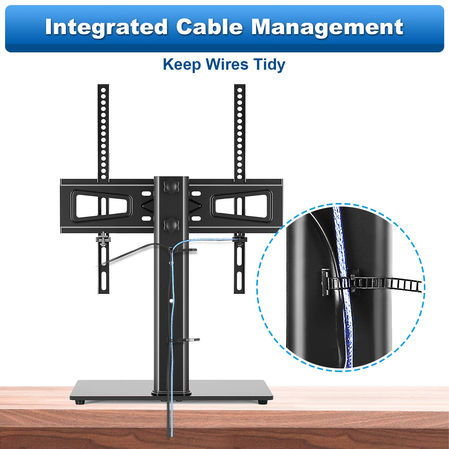Universal Swivel TV Stand/Base Table Top TV Stand for 27 to 55 inch LCD LED TVs -Height Adjustable TV Base Stand TV Mount Stand with Tempered Glass Base & Wire Management,VESA 400x400mm