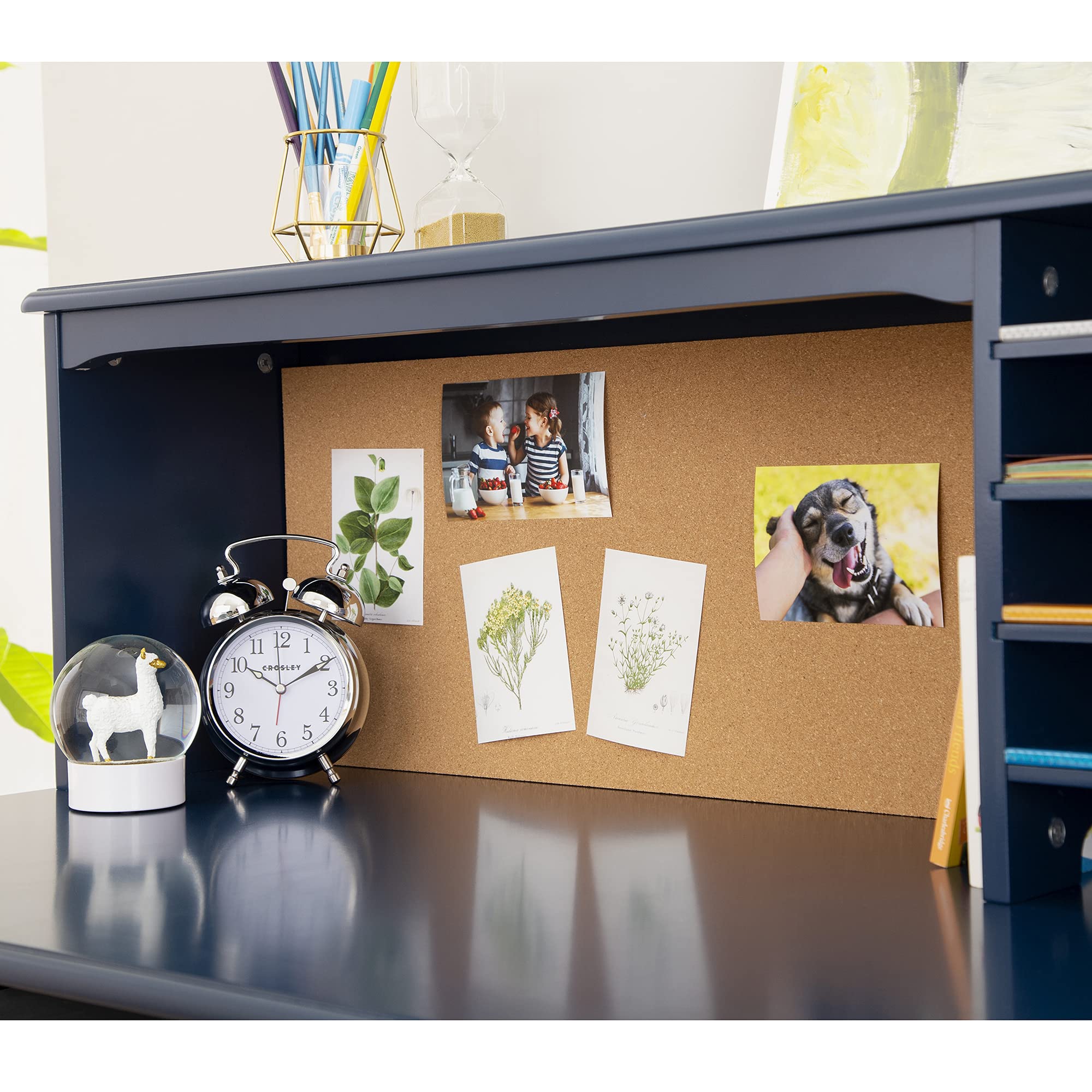 Guidecraft Kids Media Desk and Chair Set - Navy: Student's Workstation with Storage, Wooden Writing Table with Hutch and Shelves for Kids Bedroom, Boys Study Desk Set