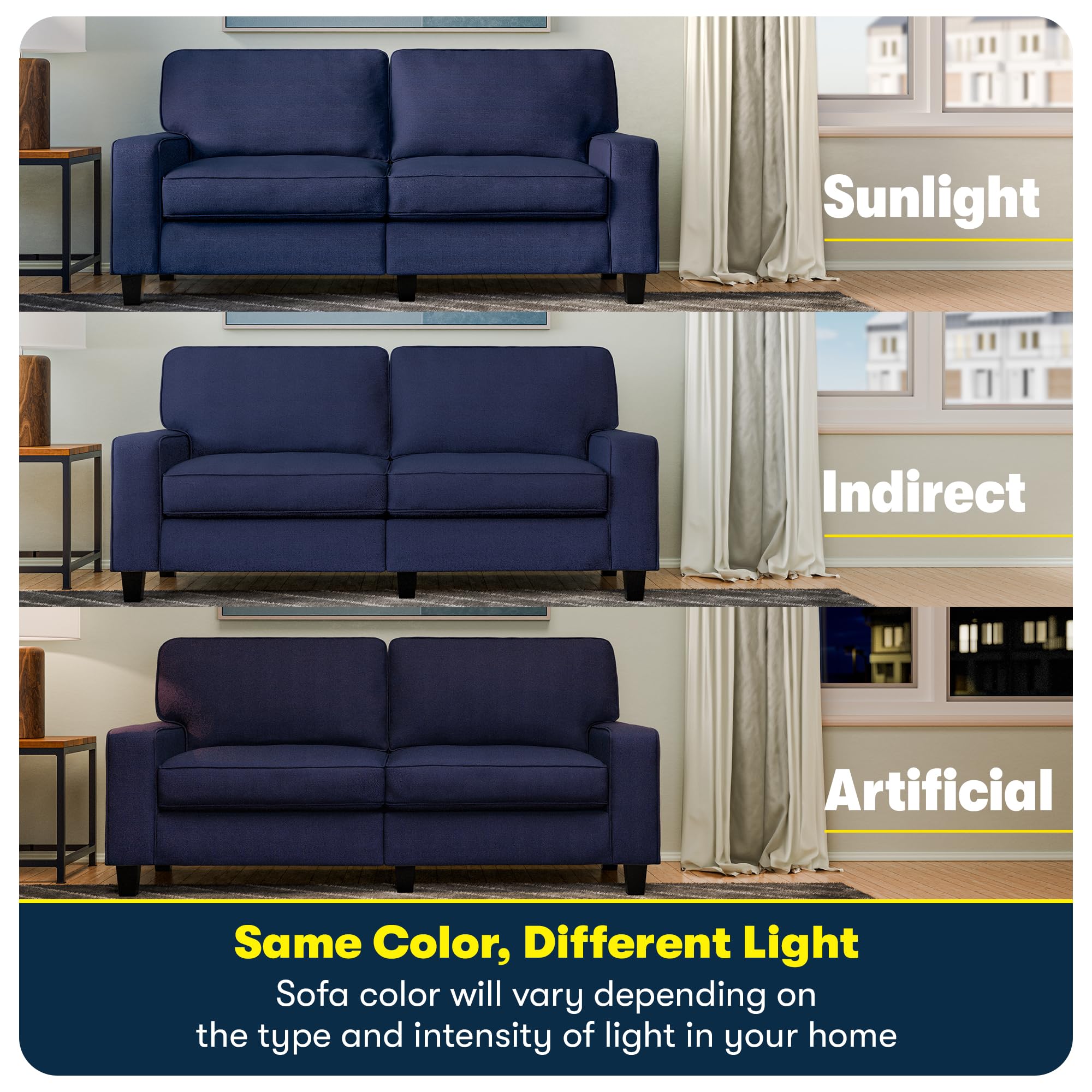 Serta Palisades 78" Track Arm Sofa, Easy Care Polyester, Soft Pillow Back, Pocket Coil Seat Cushions, Removable Covers, Loveseat or Couch for Small Spaces, Living Rooms or Bedrooms, Navy Blue