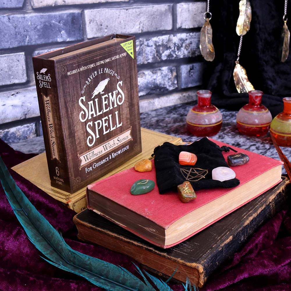 Nemesis Now Salem's Spell Kit Set of Six Witches Wellness Stones in Decorated Box, Brown, One Size